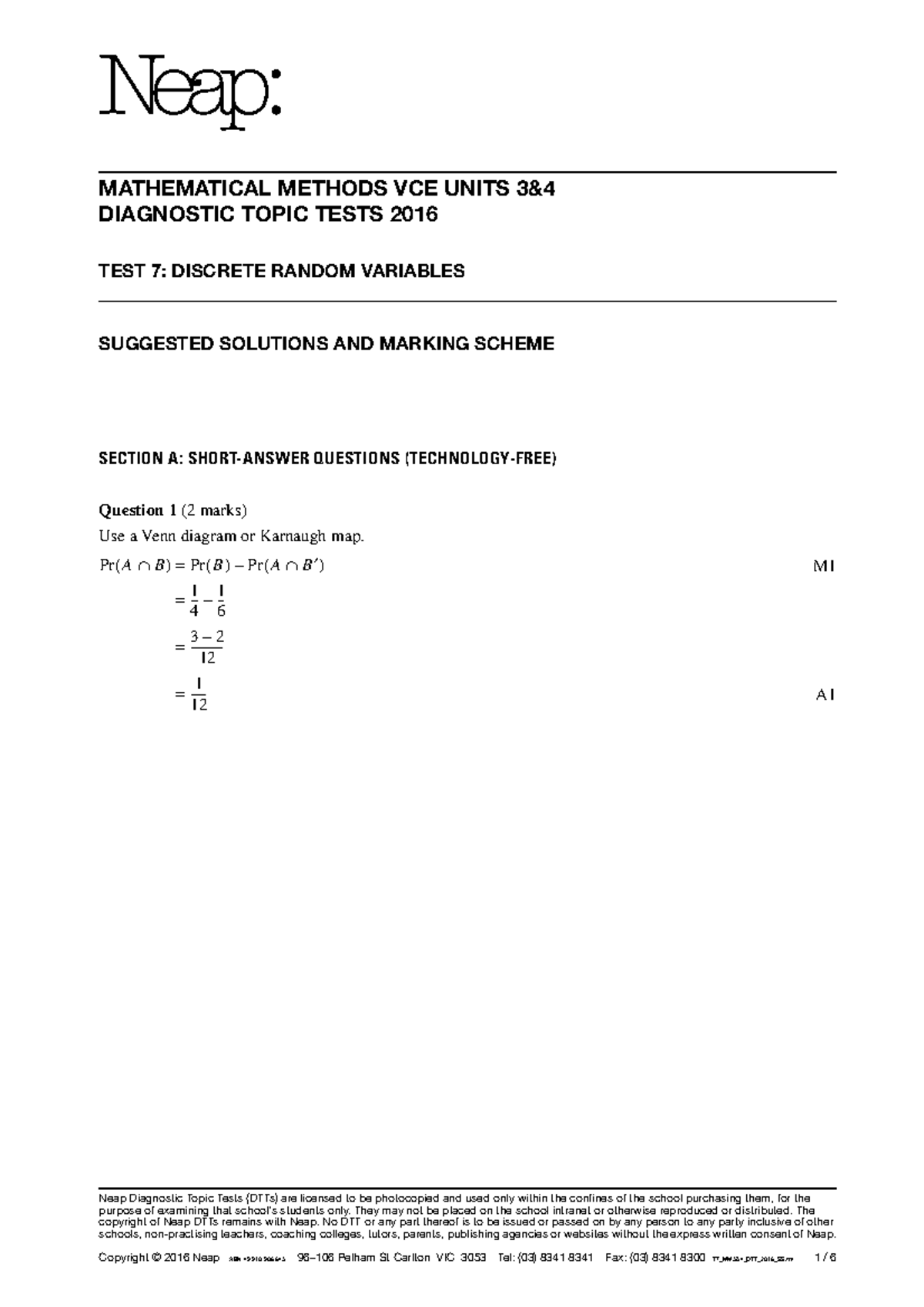 Maths Methods Units 3&4 DTT 7 Solutions - MATHEMATICAL METHODS VCE ...