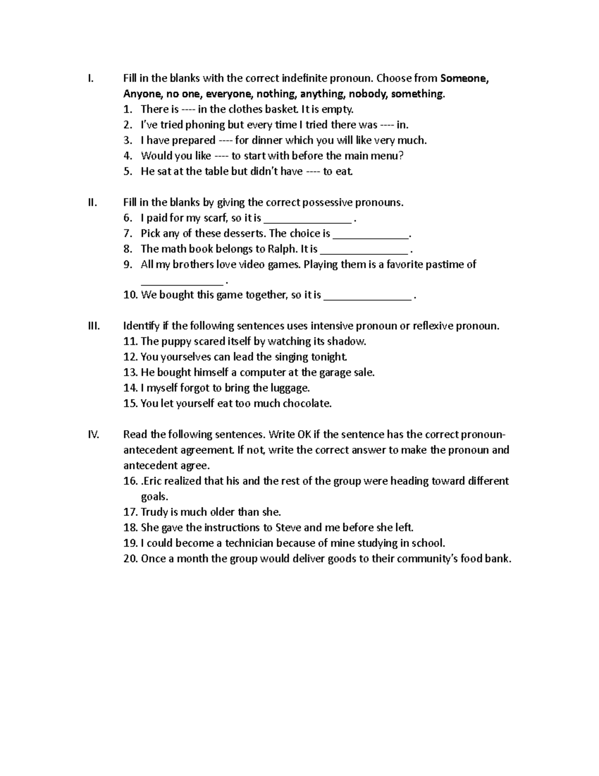 LONG QUIZ FOR HIGHSCHOOL LEARNERS - I. Fill in the blanks with the ...