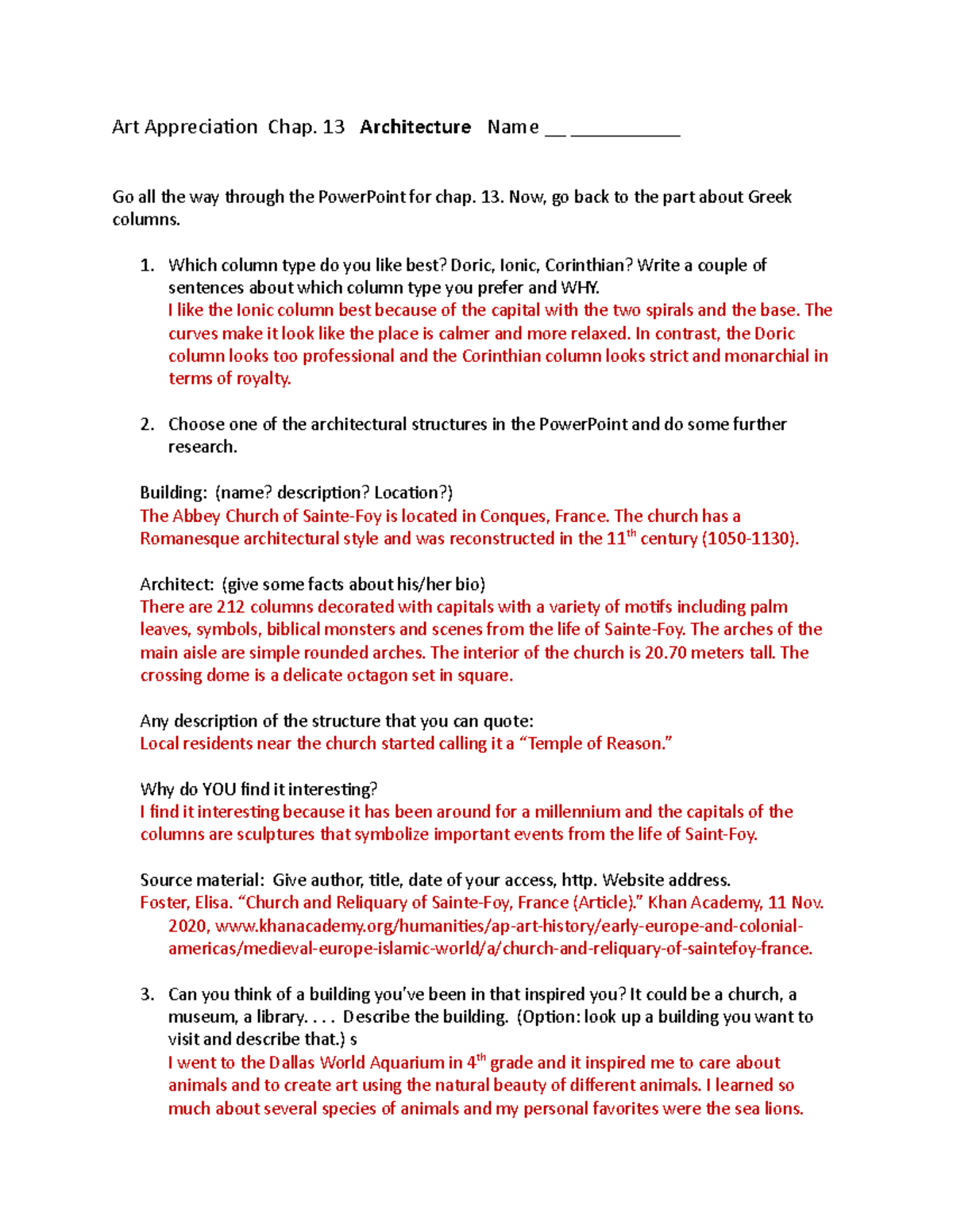 Chap 13 architecture - Art Appreciation Chap. 13 Architecture Name ...