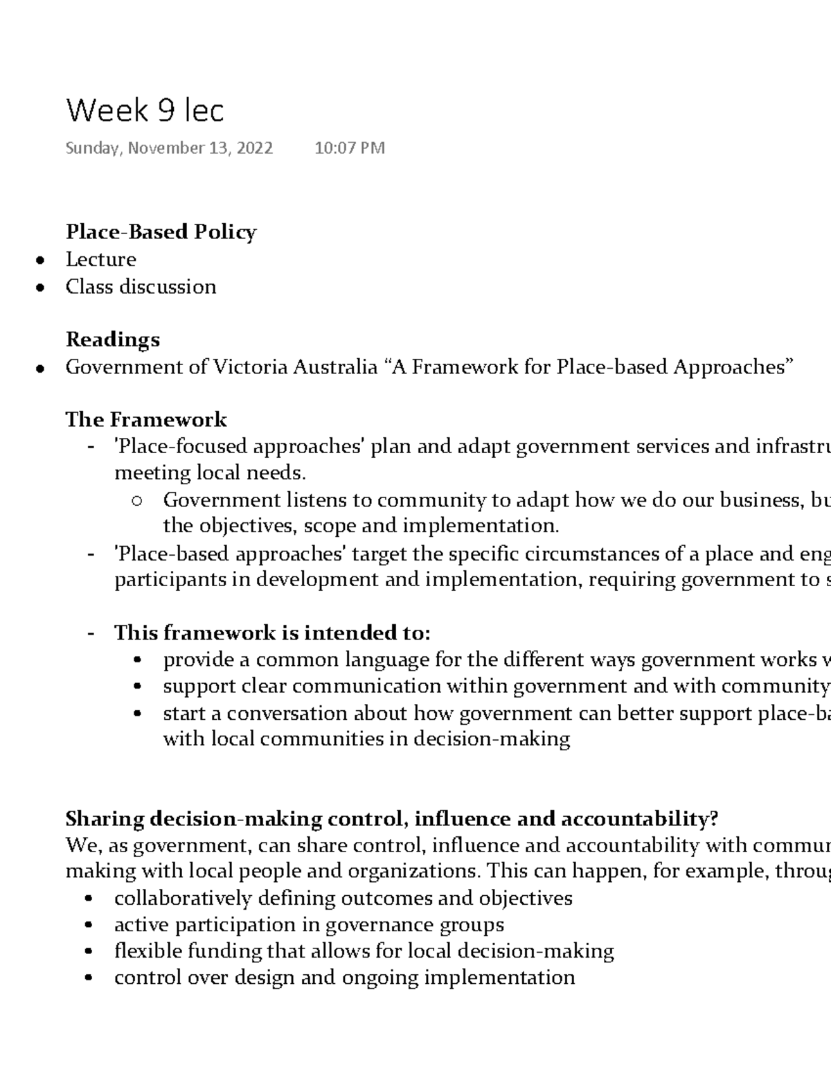Week 9 lec - Place-Based Policy · Lecture · Class discussion Readings ...