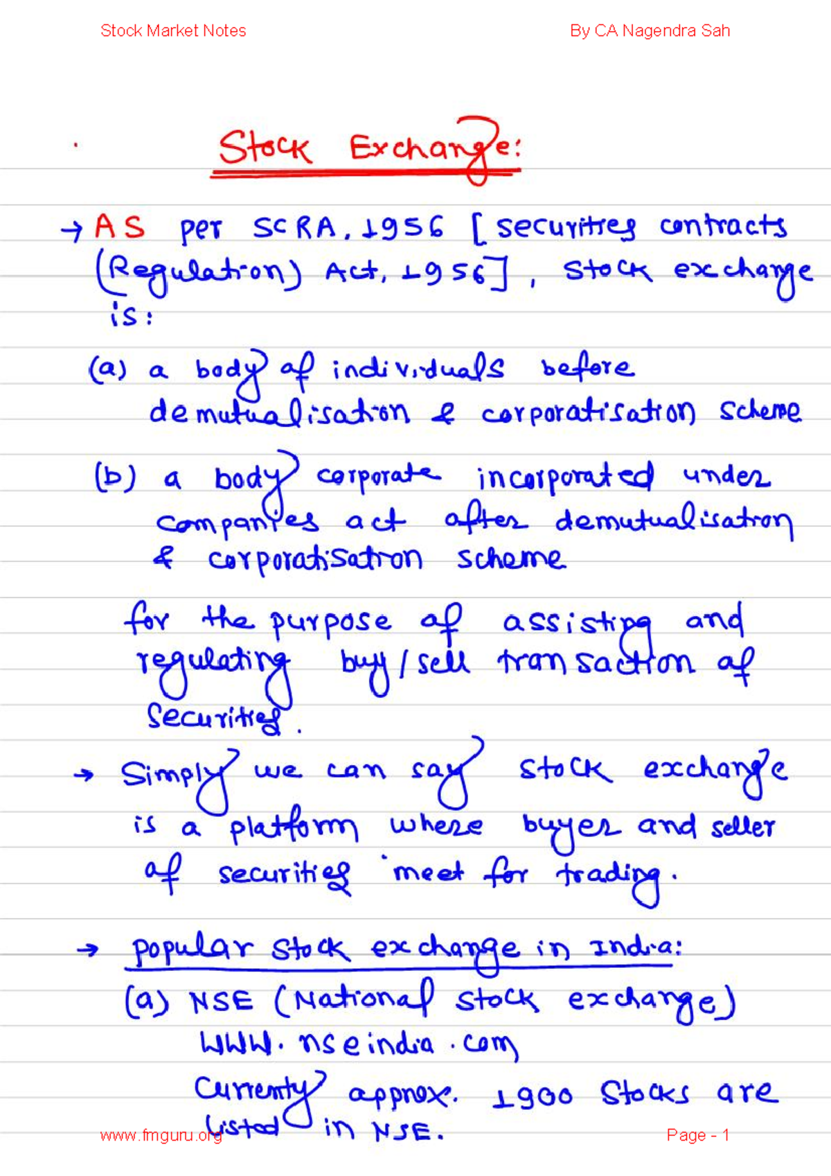 1 Stock Market Lecture 1 PDF - MBA - Studocu
