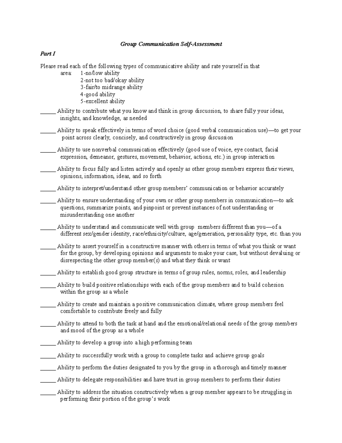 Group Communication Self Assessment 1st Day - Group Communication Self ...