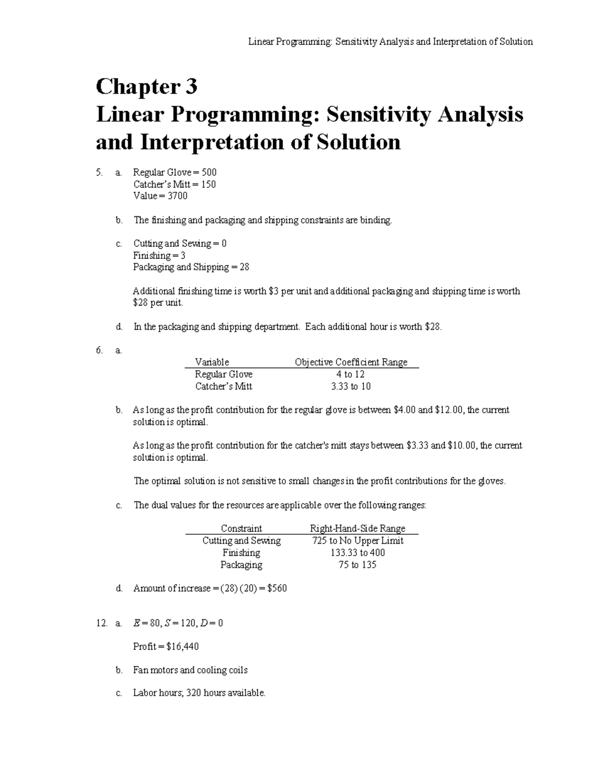 MGOC10 Textbook Solutions Chap3 - Linear Programming: Sensitivity Analysis and Interpretation of ...