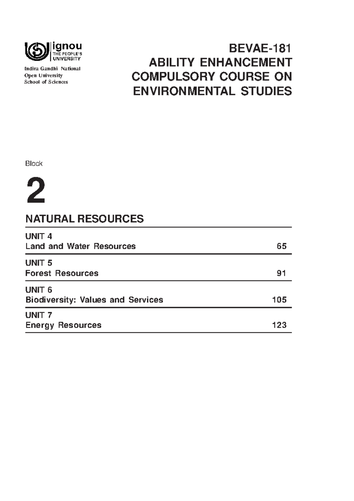 Bevae 181 Block 2 - Environmental studies - NATURAL RESOURCES UNIT 4 ...