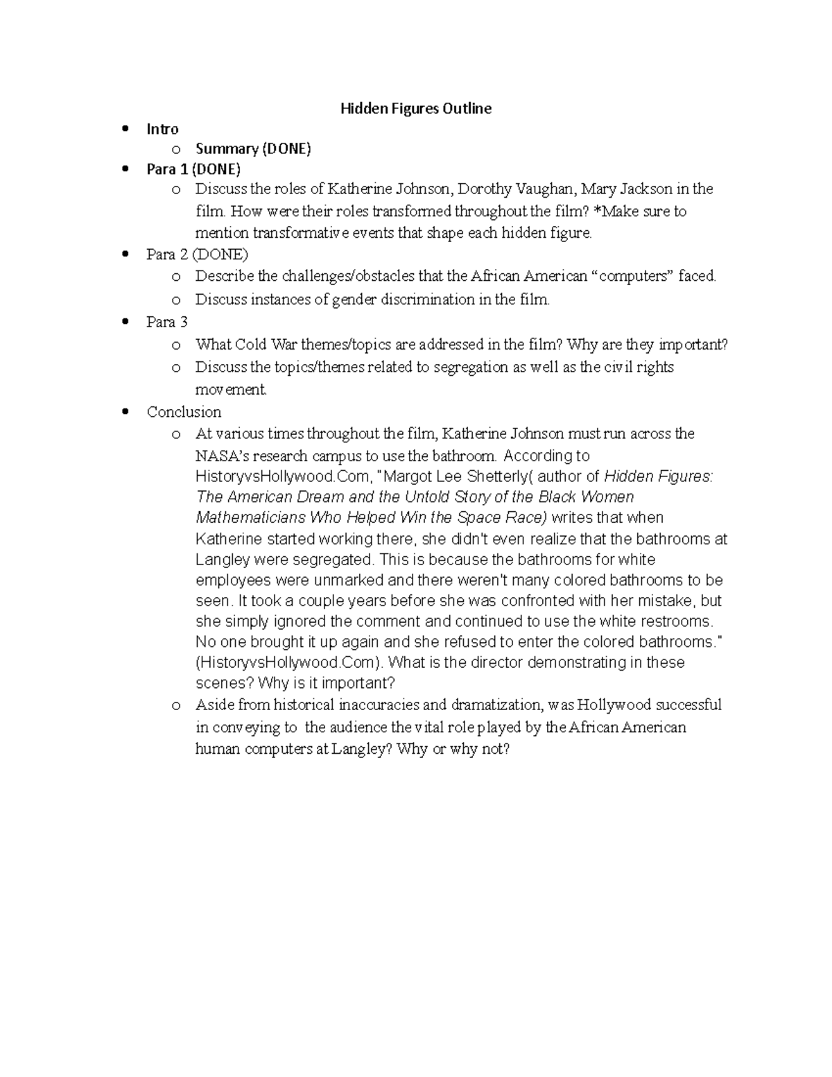 Hidden Figures Outline - How were their roles transformed throughout ...