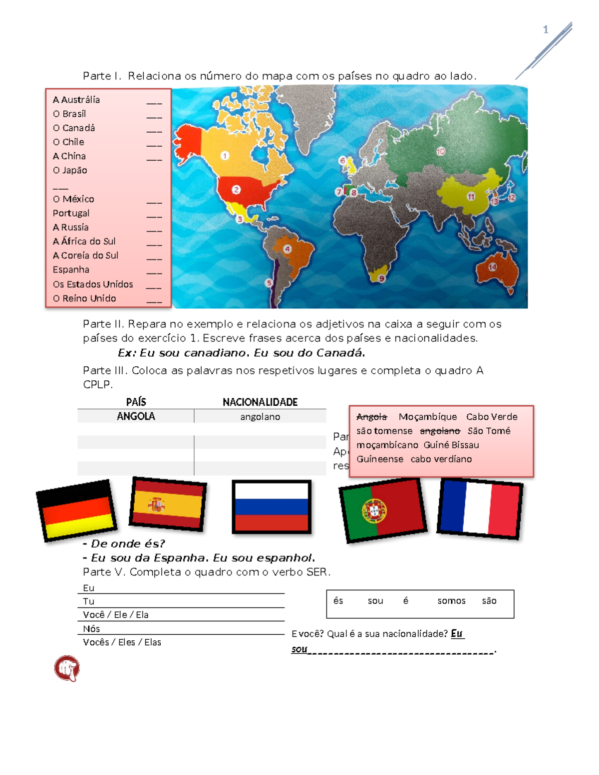 2-países - Paises en portugues - 1 A Austrália ___ O Brasil ___ O ...