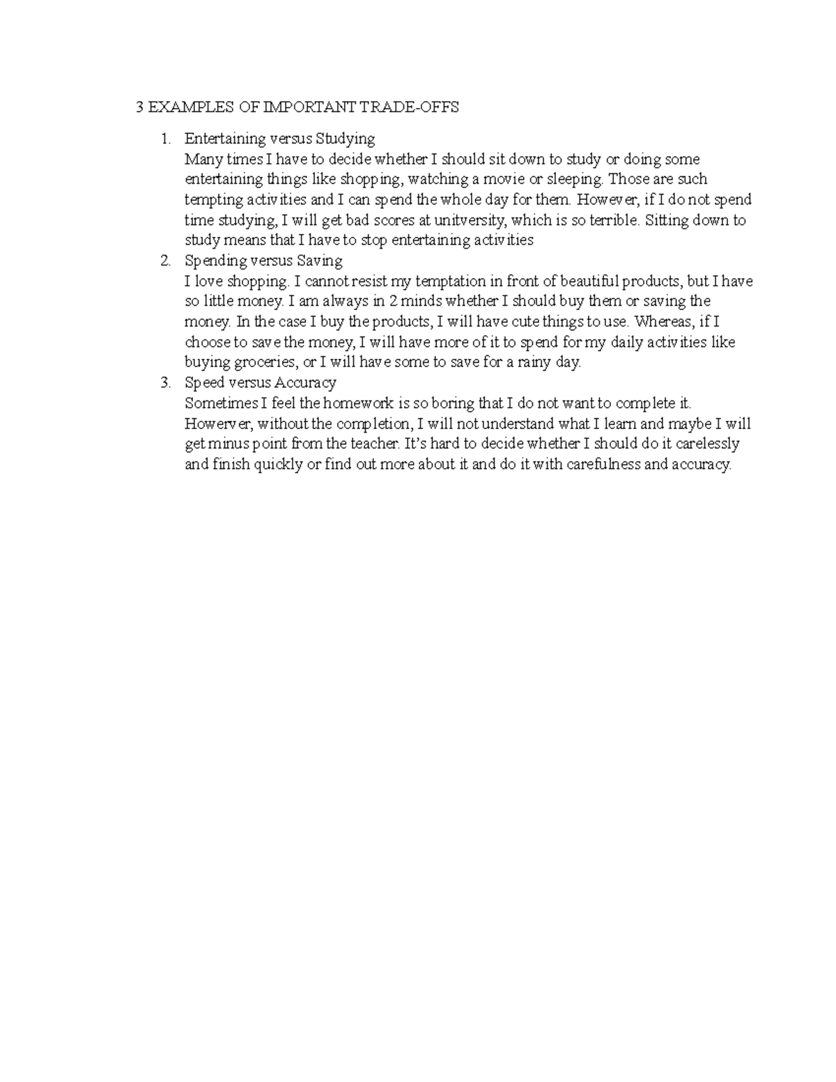 3 Examples OF Important Trade - 3 EXAMPLES OF IMPORTANT TRADE-OFFS ...