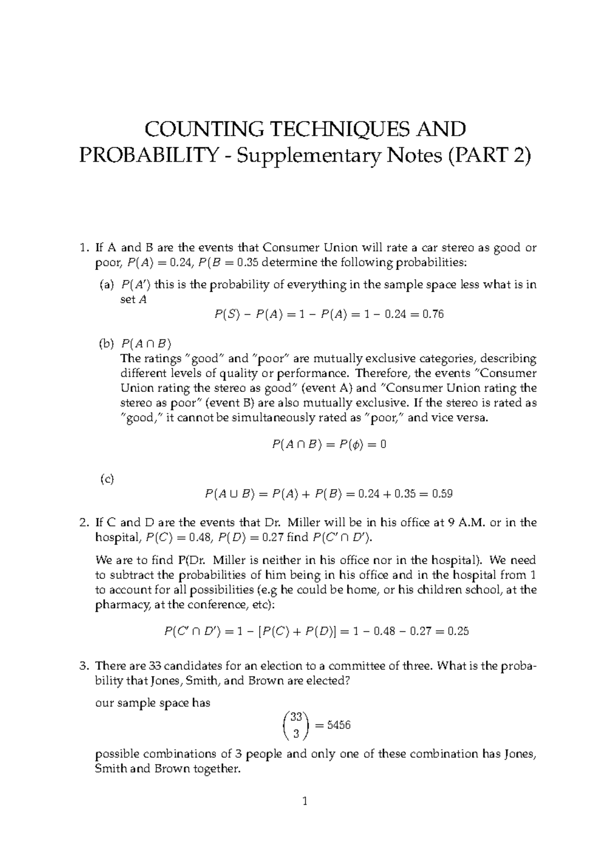 Counting Techbiques AND Probability Supplementary Notes Part 2(updated ...