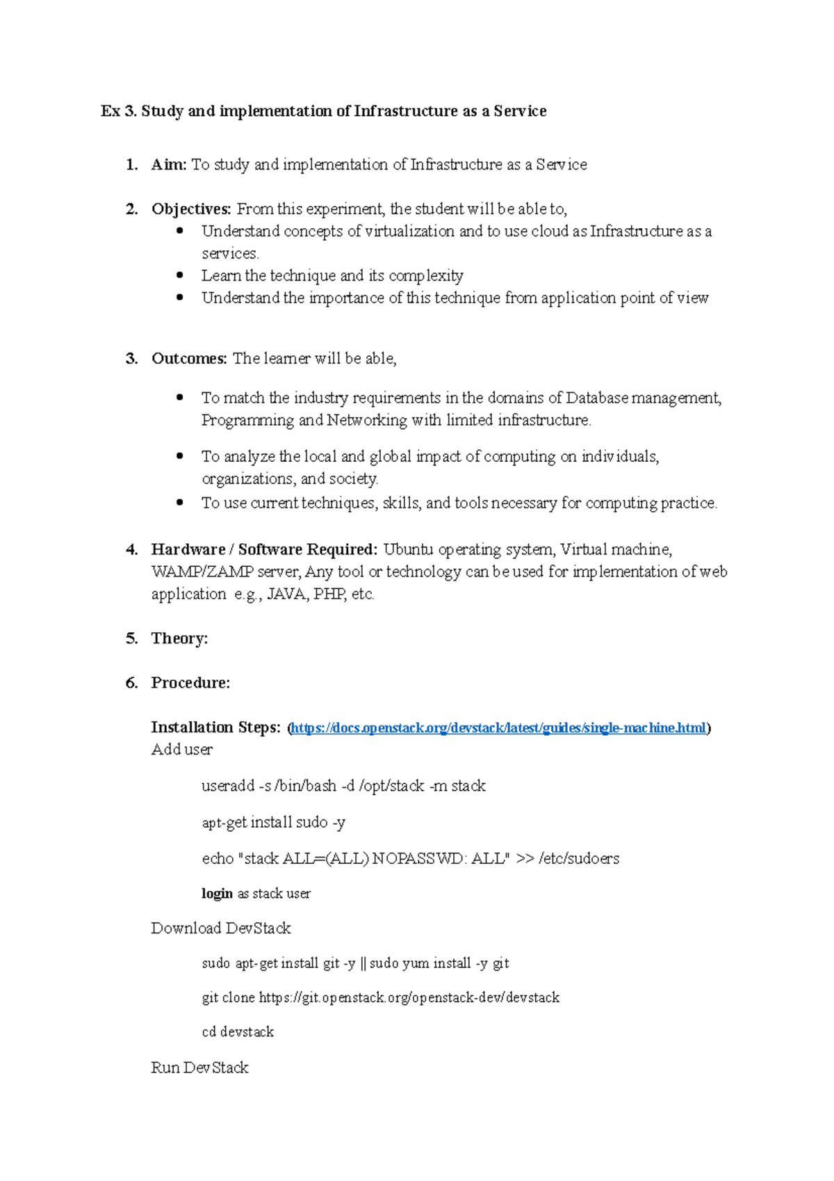 Ex 3 cc - Assignment - Ex 3. Study and implementation of Infrastructure as a Service Aim: To ...