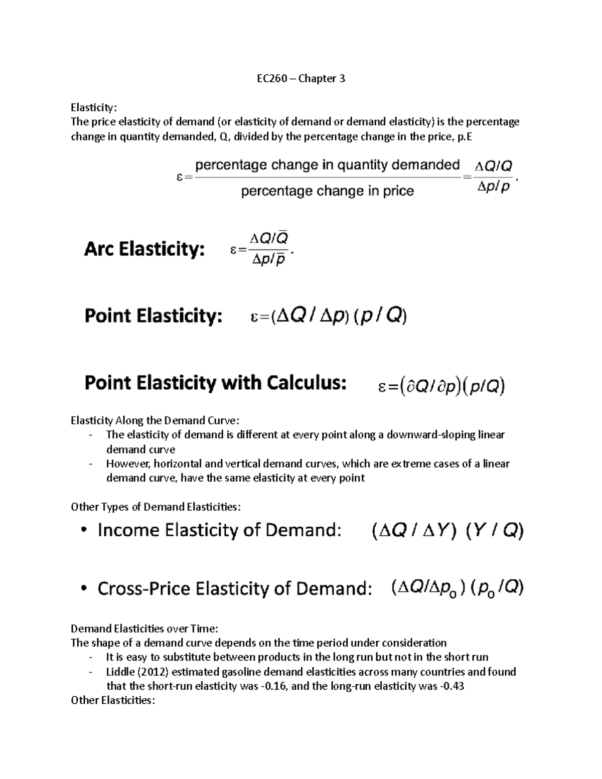 EC260 - Chapter 3 - EC260 – Chapter 3 Elasticity: The price elasticity ...