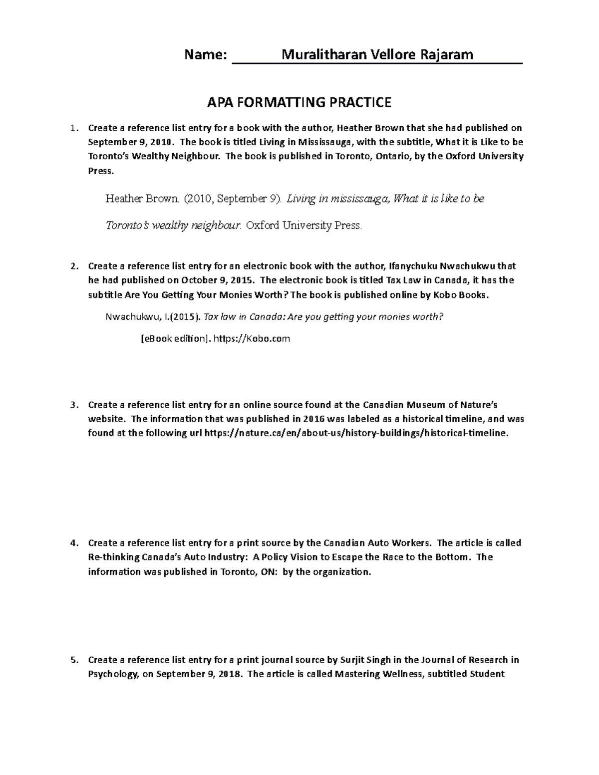 APA Formatting - Activity FOR Powerpoint - Name: Muralitharan Vellore ...
