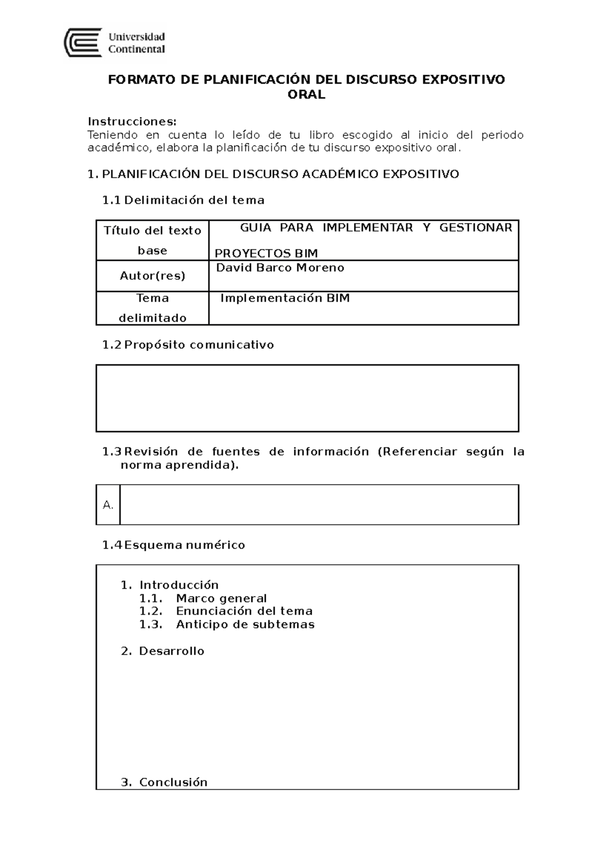 3. Formato DE Planificación DEL Discurso Expositivo ORAL - FORMATO DE ...