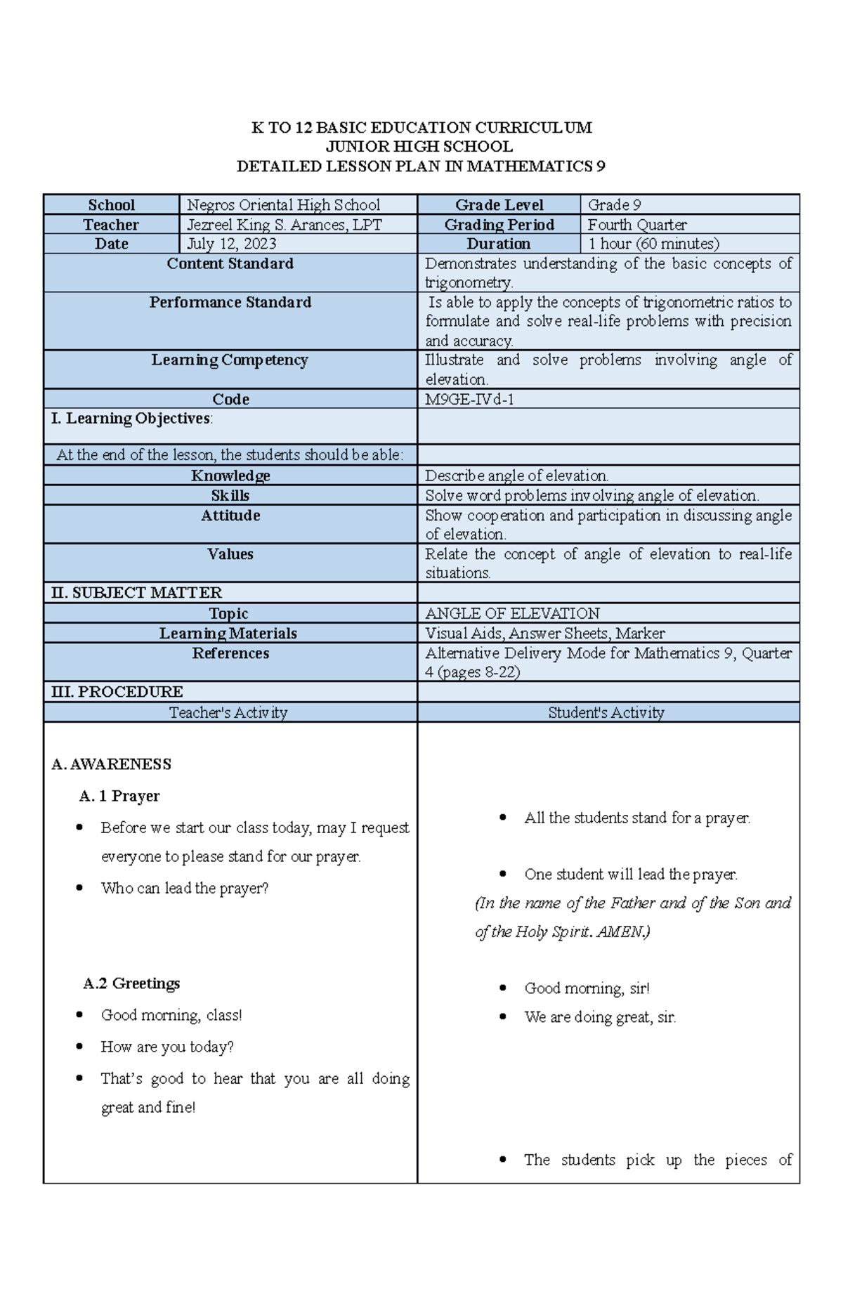 Angle-of-Elevation - Hand outs for students. - K TO 12 BASIC EDUCATION ...
