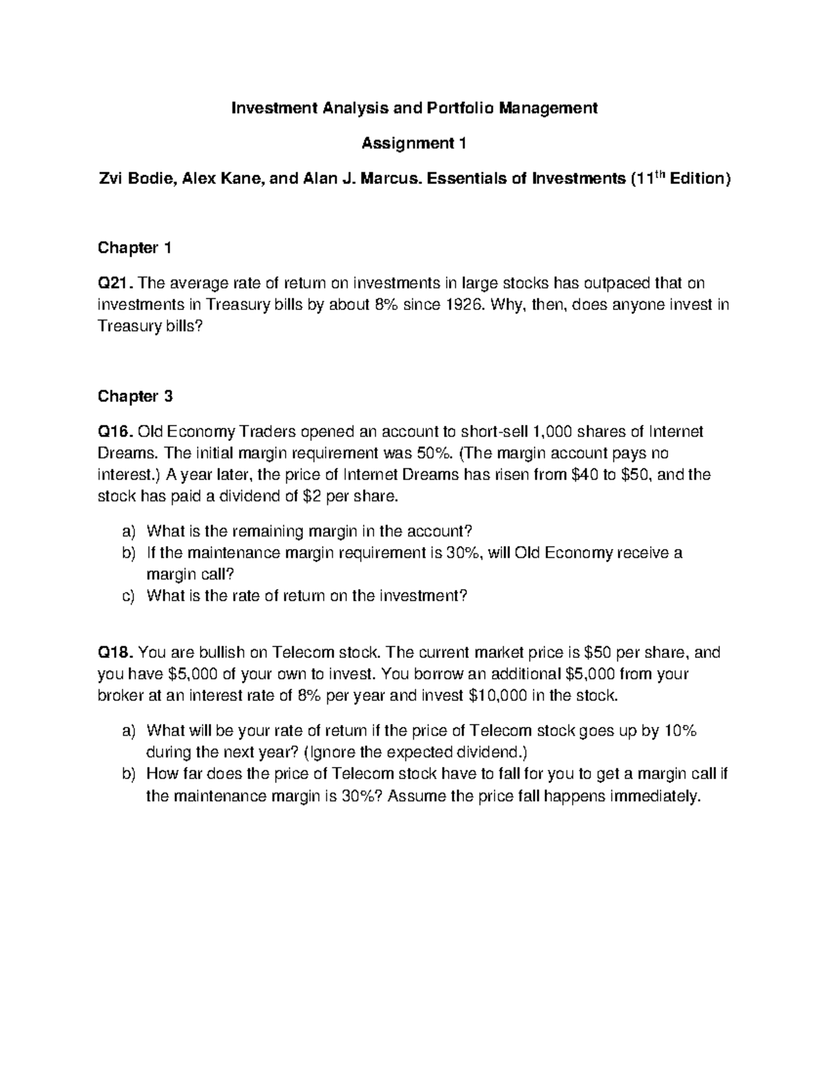Investment Assign 1 - Questions - Investment Analysis and Portfolio ...