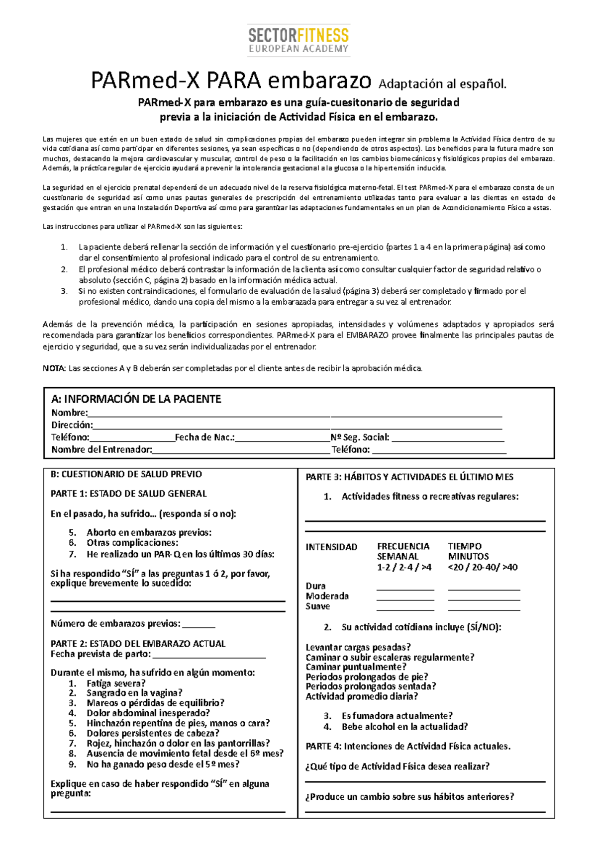 PARmed X-Español FICHA DE EVALUACION PARA ENBARAZADAS - PARmed-X PARA ...