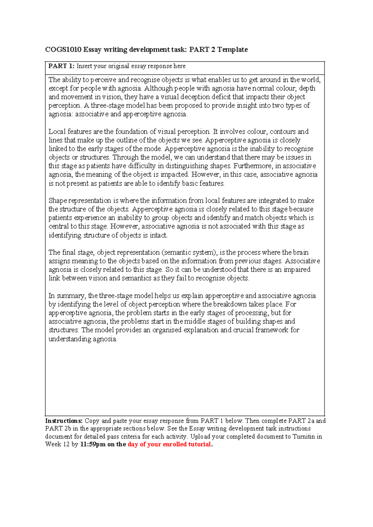 Part 2 cogs essay - COGS1010 Essay writing development task: PART 2 Template PART 1: Insert your ...