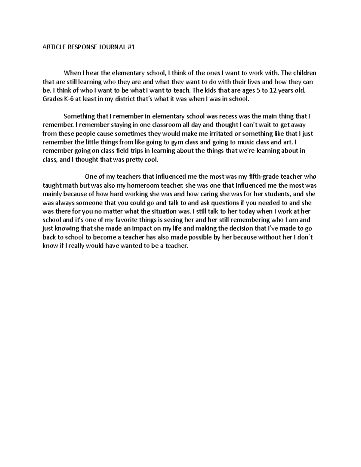 Article Response Journal - ARTICLE RESPONSE JOURNAL When I hear the ...