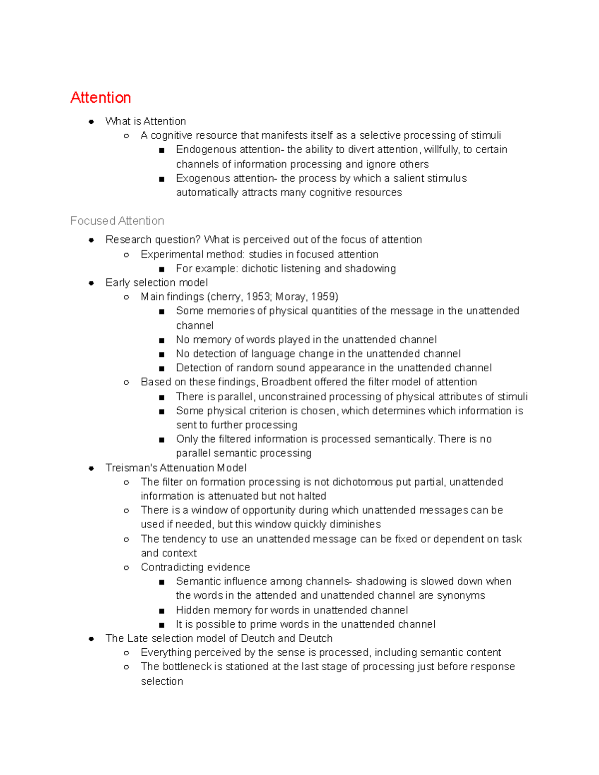 Attention - Lecture Notes - Attention What is Attention A cognitive ...