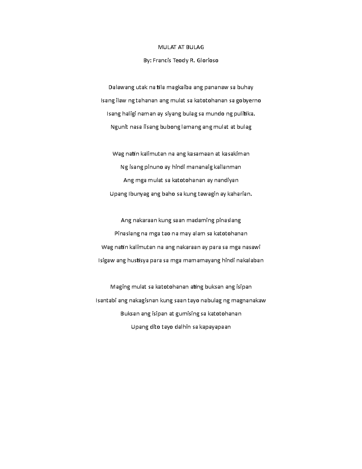 Mulat AT Bulag - essay that will help you to get 5.0 grade - MULAT AT ...