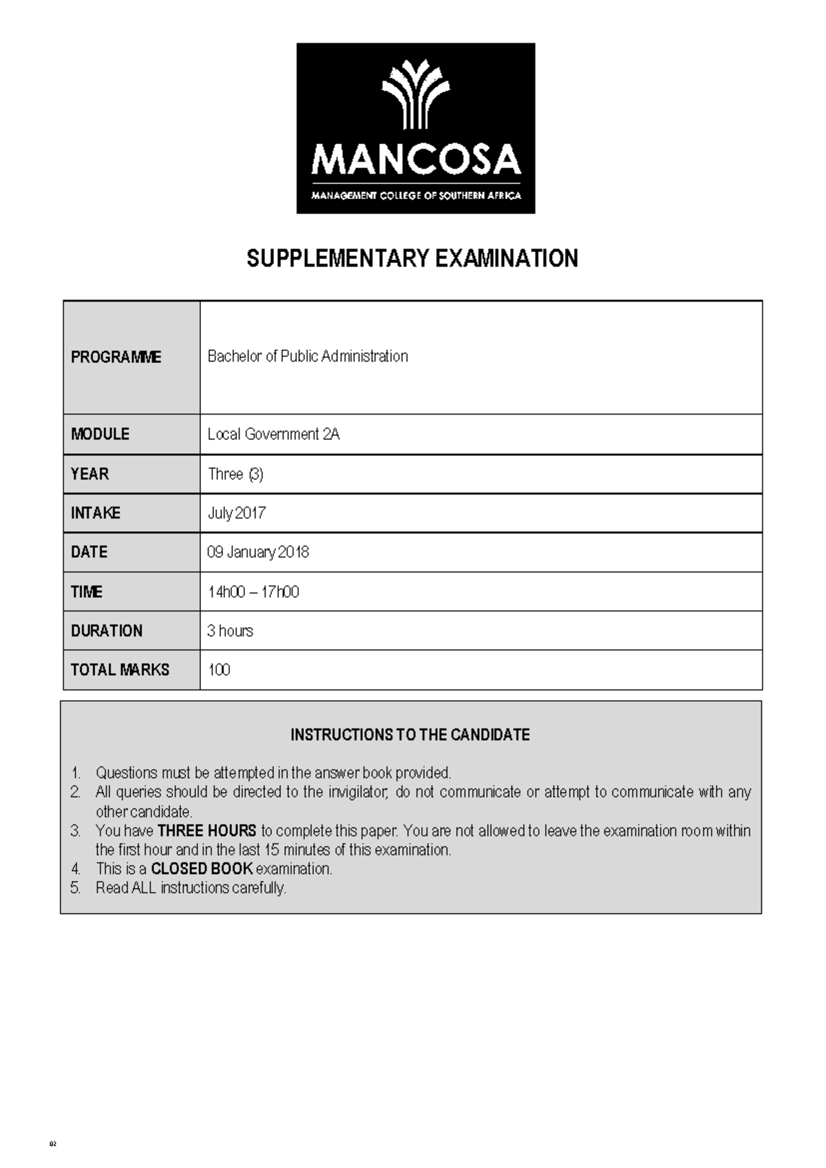 LG 2A NEW - Supplementary - 02 SUPPLEMENTARY EXAMINATION PROGRAMME ...