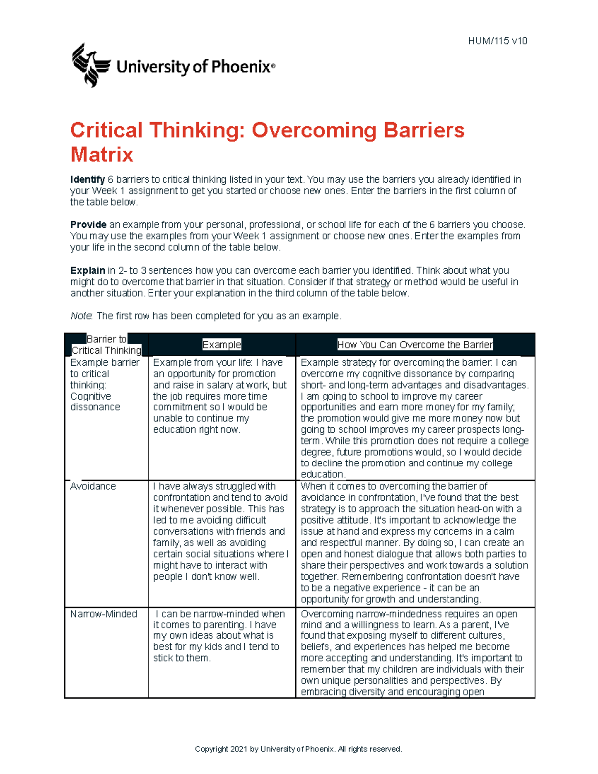 Danielle HUM115WK3 - Week 5 Assessment - HUM/115 v Critical Thinking ...