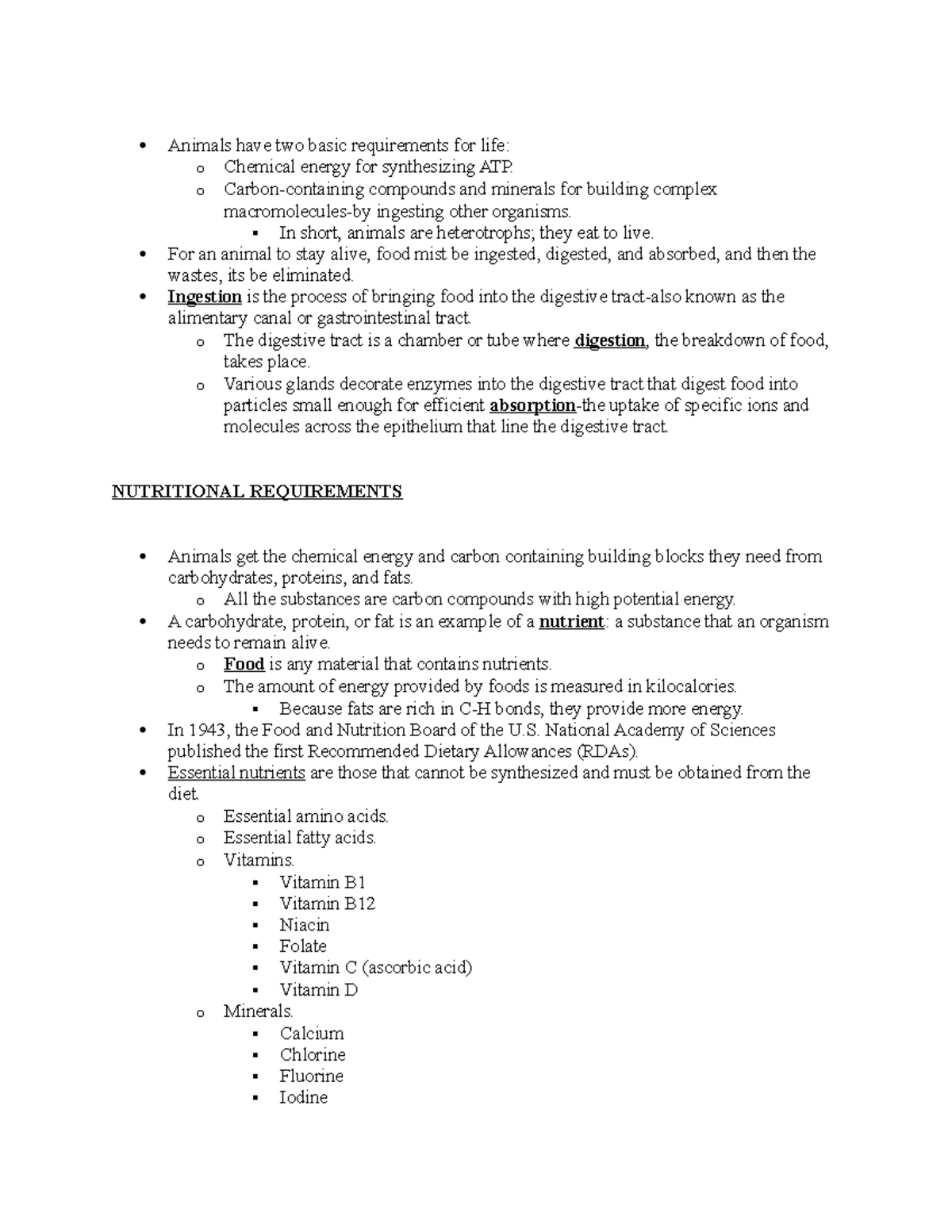 Physiology Chapter 12- Animal Nutrition - Animals have two basic ...