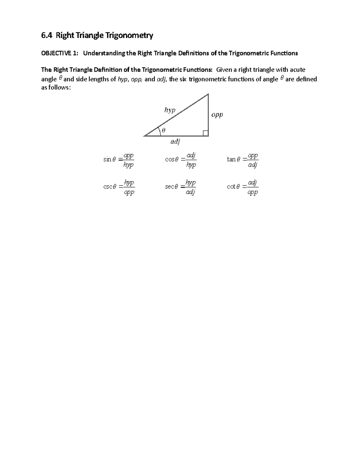 Sec 6.4 042519 - math - 6 Right Triangle Trigonometry OBJECTIVE 1 ...
