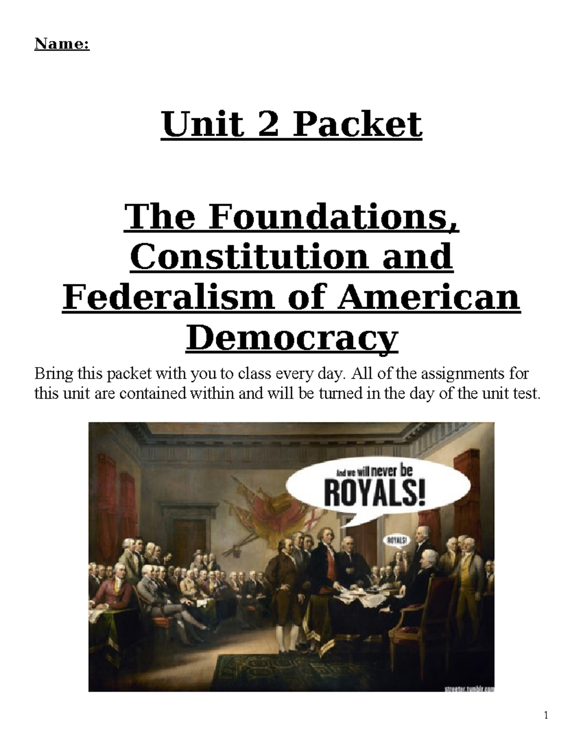 Unit2packet - n/a - Name: Unit 2 Packet The Foundations, Constitution ...