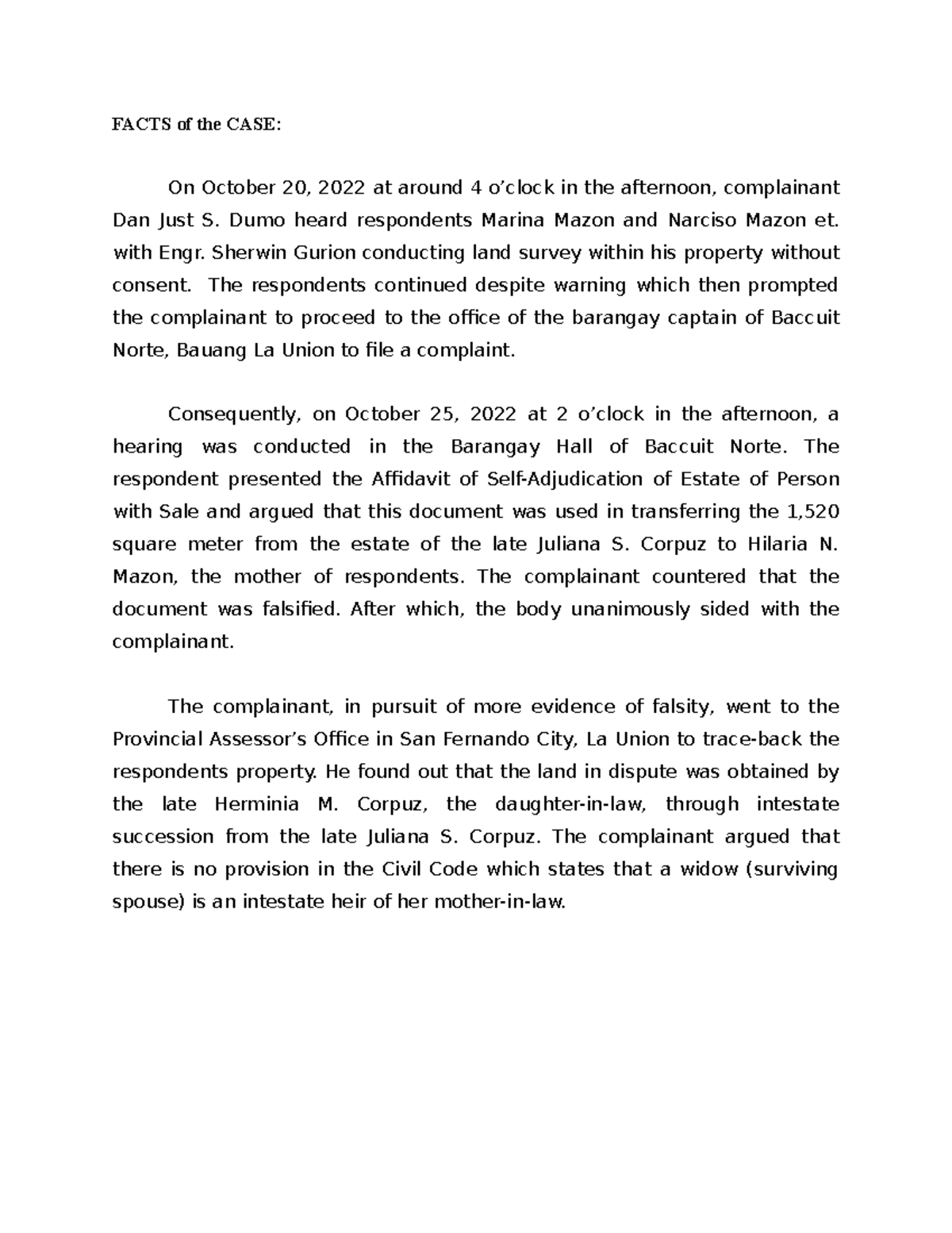 Facts of the CASE - Lecture Notes and Fact of the Case and Case Digest ...