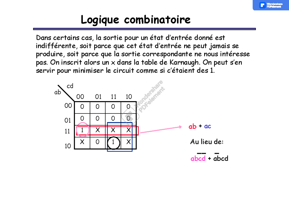 Logique combinatoire - Dans certains cas, la sortie pour un état d ...