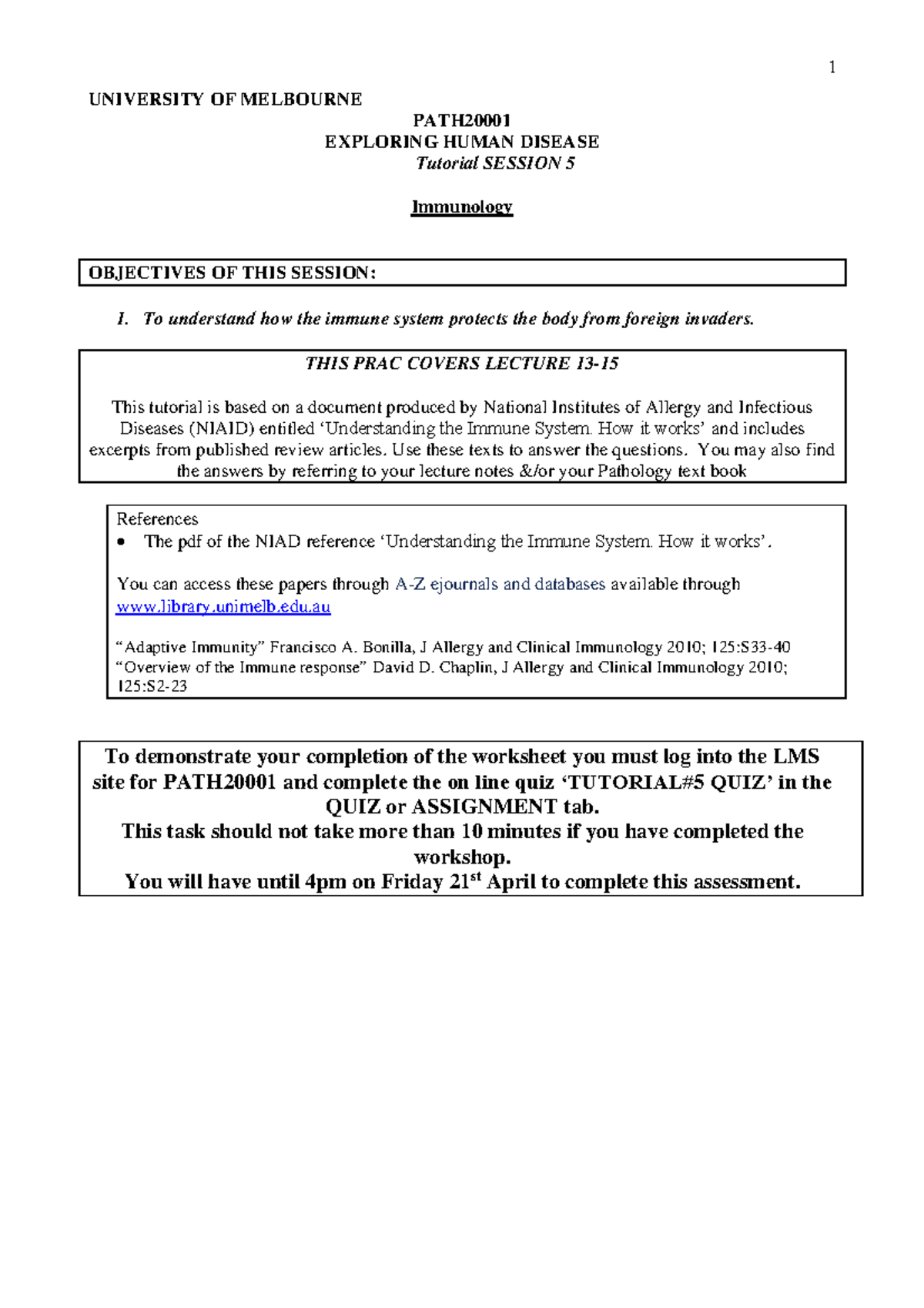 2023CAL#5 - Tutorial-4 - UNIVERSITY OF MELBOURNE PATH EXPLORING HUMAN DISEASE Tutorial SESSION 5 ...
