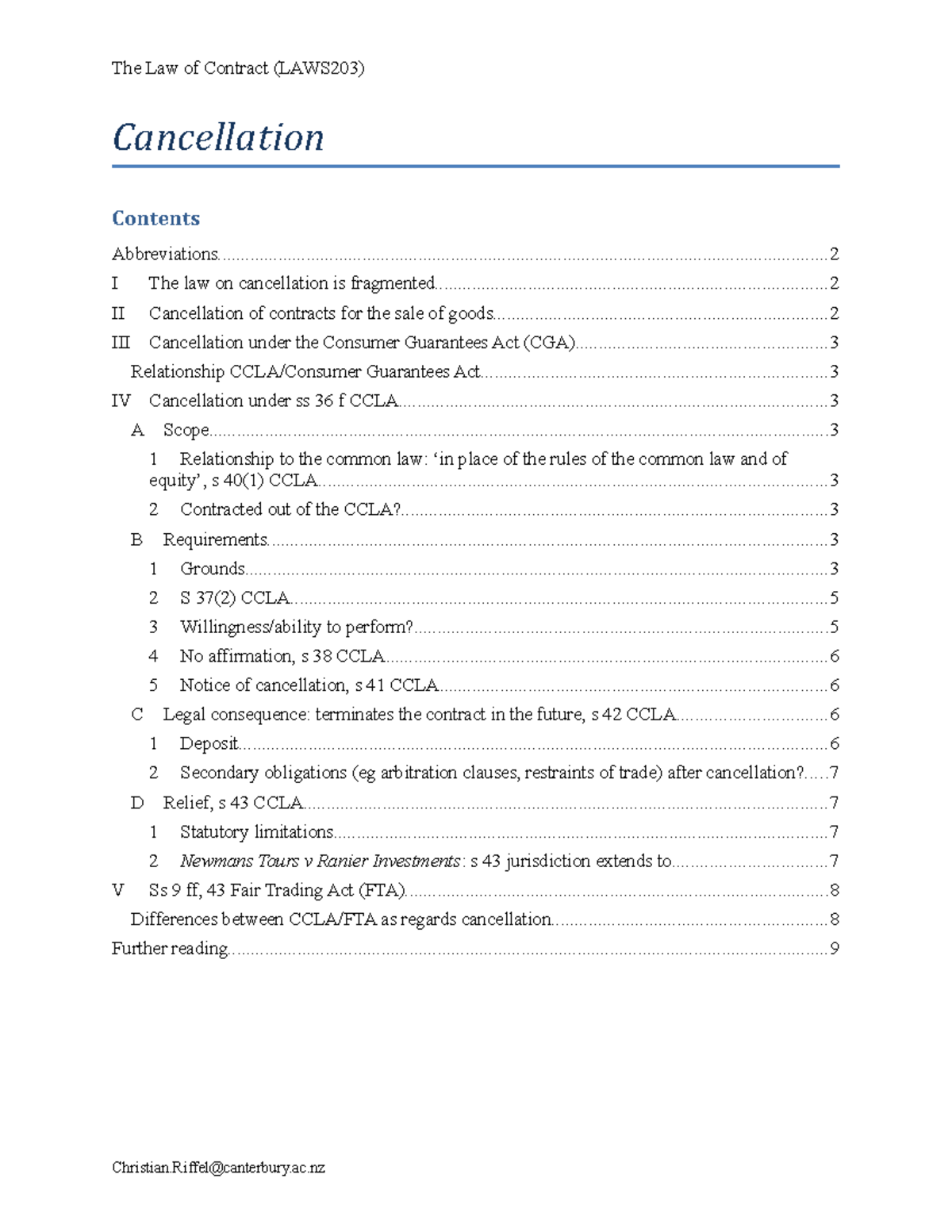 5 Handout Cancellation - Cancellation I The law on cancellation is ...
