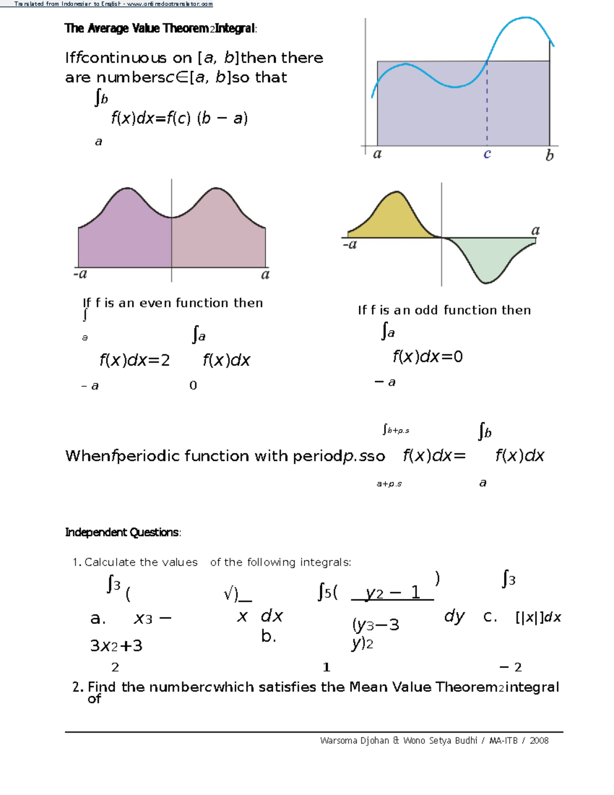 The Average Value Theorem Integral Warsoma Djohan And Wono Setya Budhi