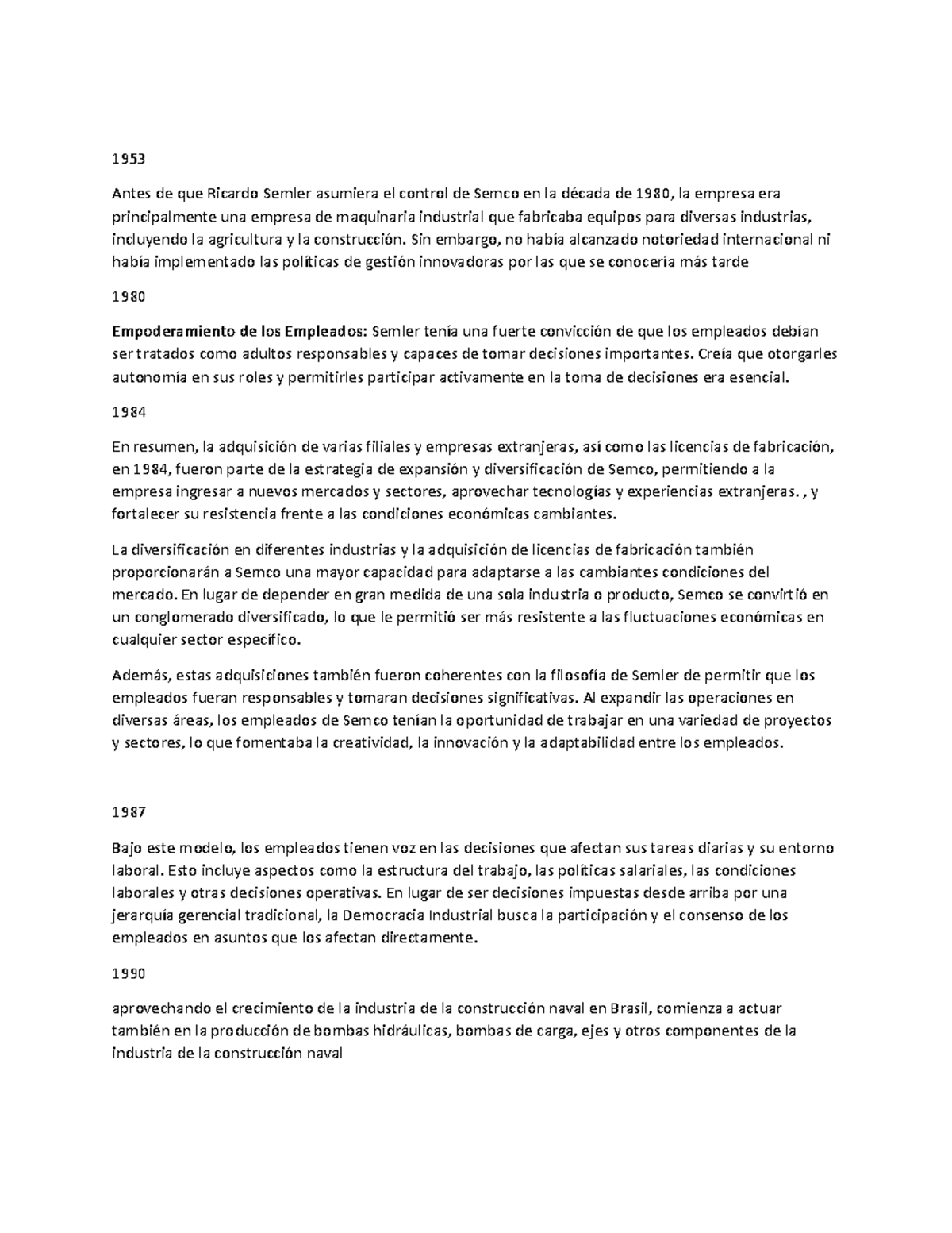 Semco Brasil- Resumen de la linea de tiempo - 1953 Antes de que Ricardo ...