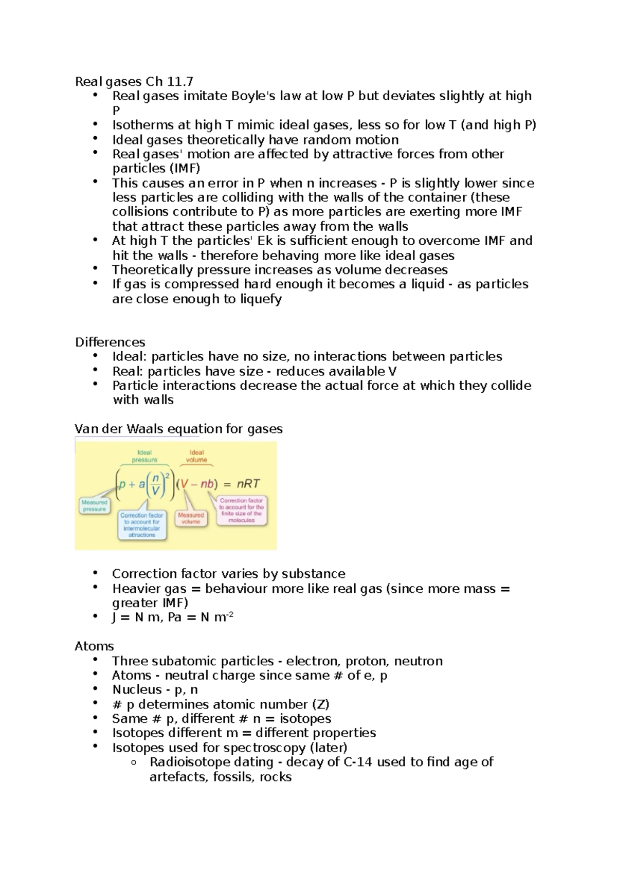 1-3 - Real gases, Boyle's law, Van der Waals equation - Real gases Ch ...