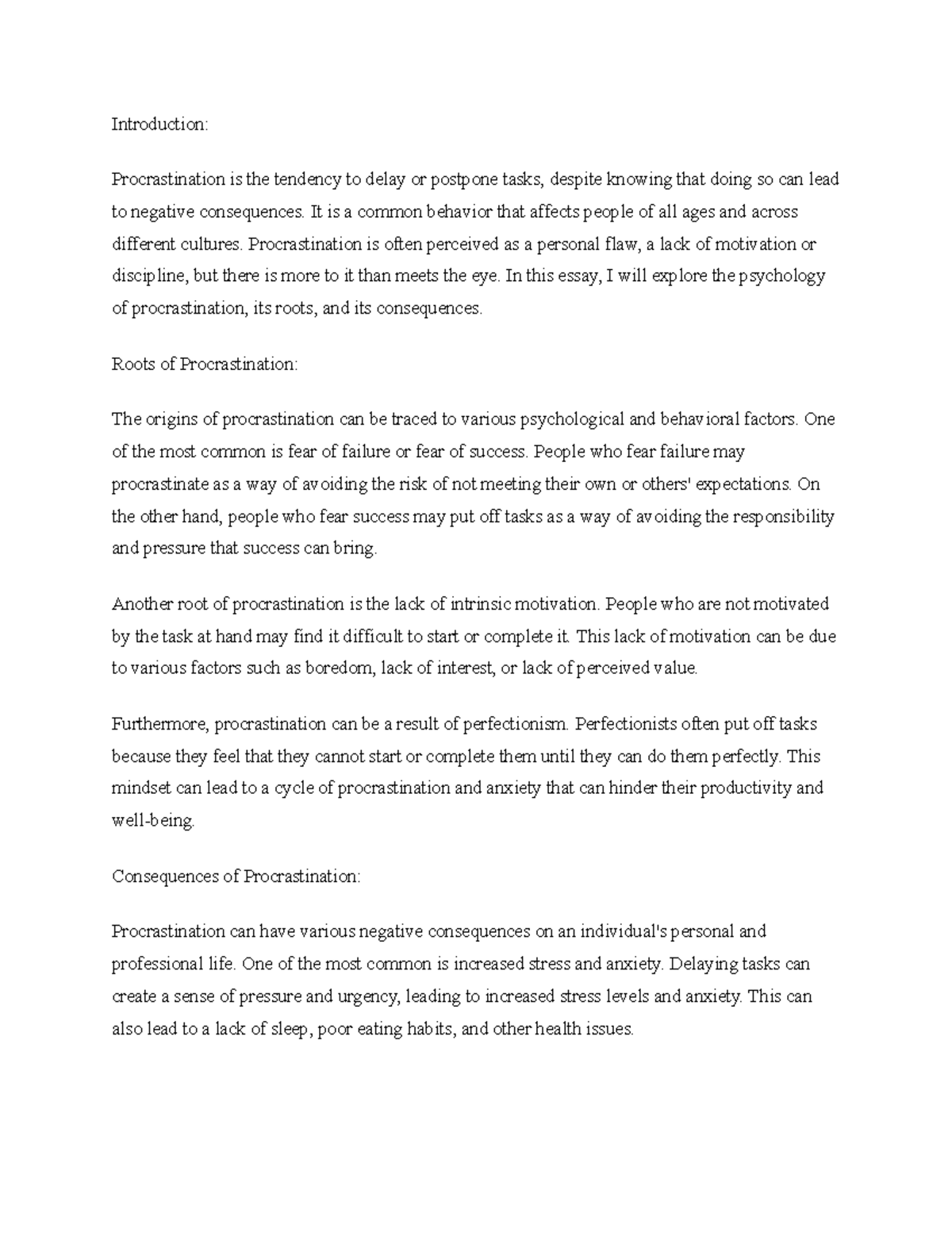 Title The Psychology of Procrastination Understanding the Roots and ...