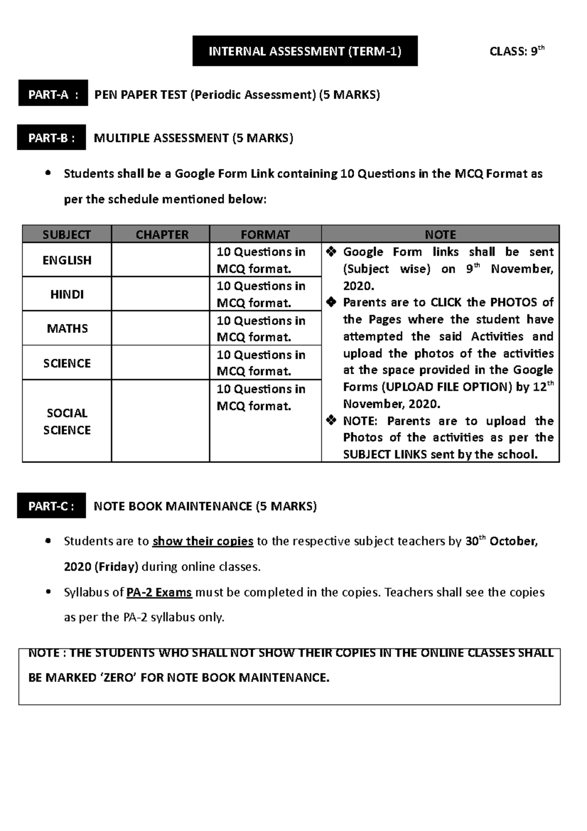 Internal Assessment class 9th - INTERNAL ASSESSMENT (TERM-1) CLASS: 9th ...