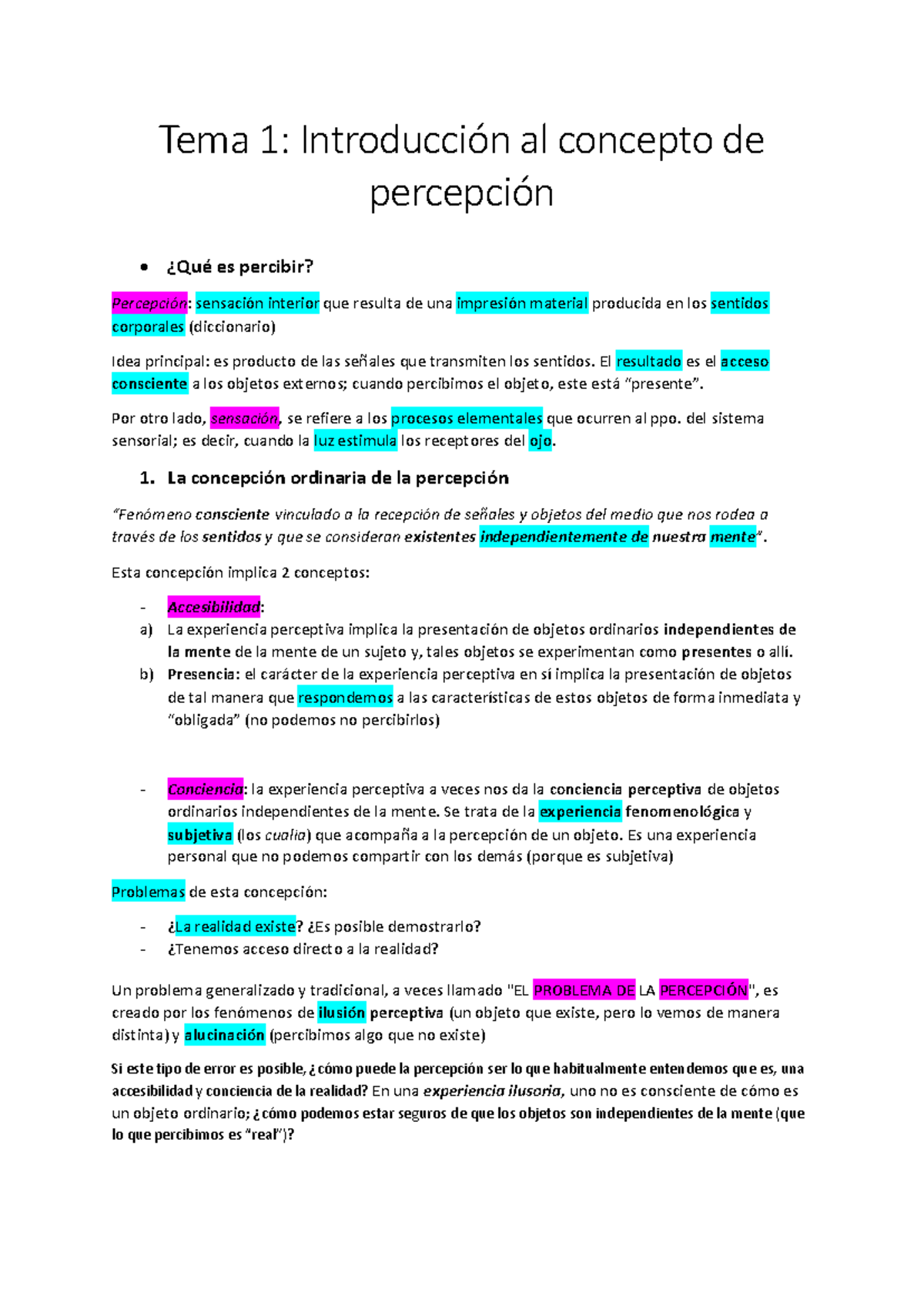 Tema 1 P y A - Resumen Sensation and Perception - Tema 1: Introducción al concepto de percepción ...