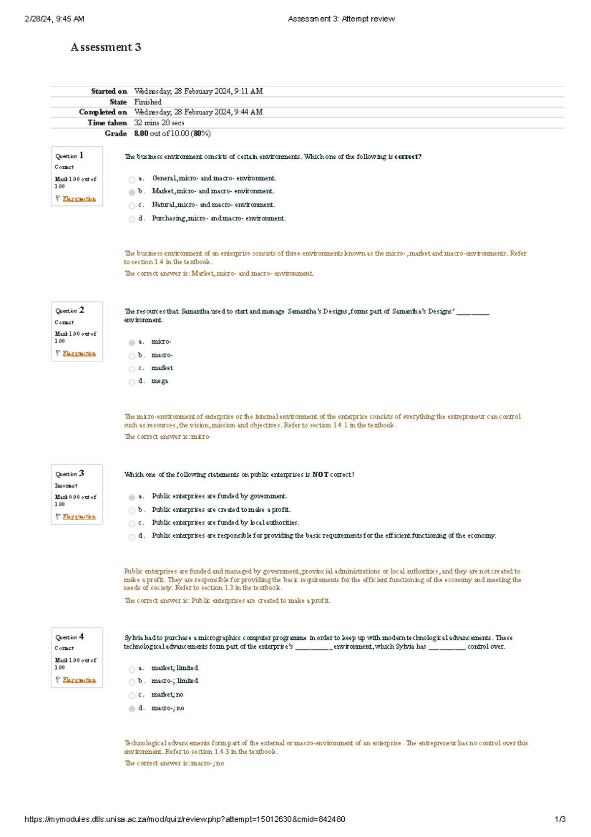 BSM1602 ASS 3 Attempt 3 - 2/28/24, 9:45 AM Assessment 3: Attempt review ...