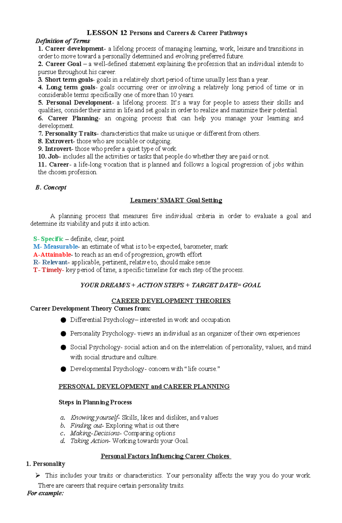 Lesson 12 Persons and Careers Career Pathways - LESSON 12 Persons and ...