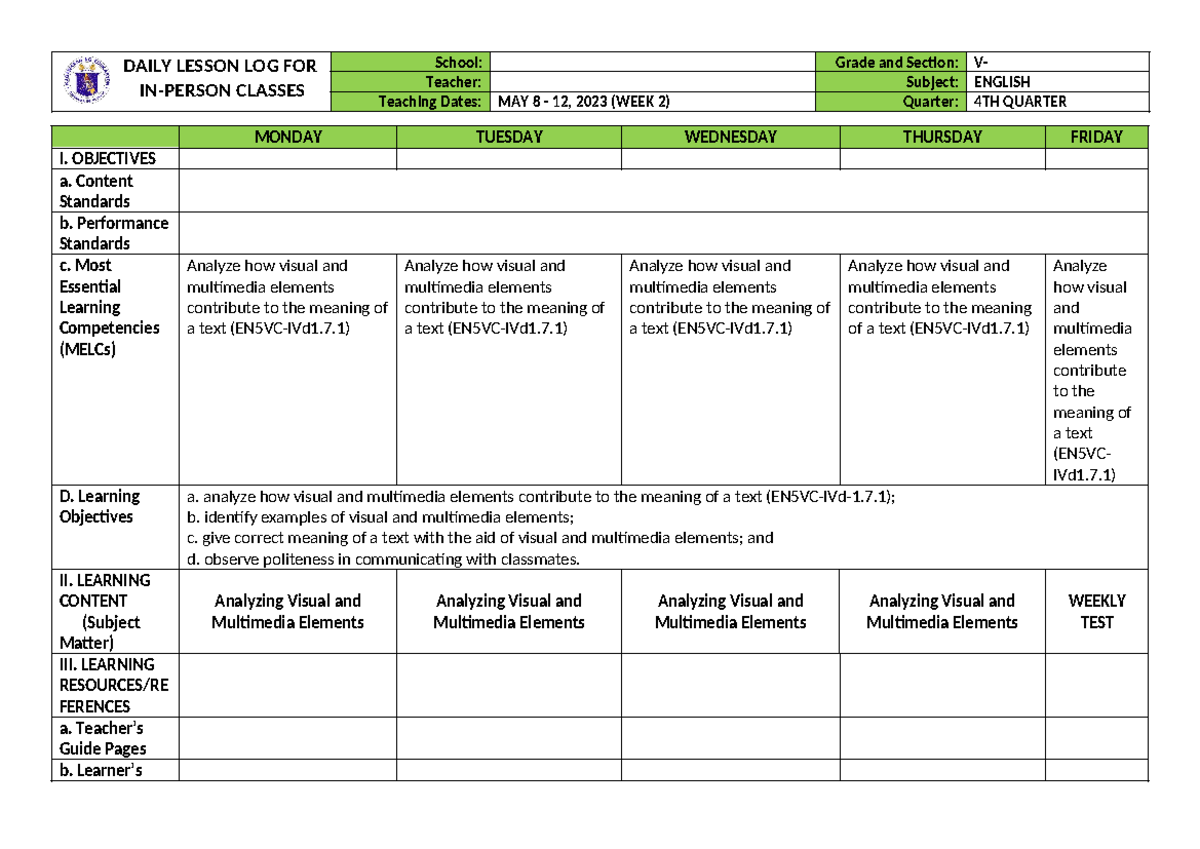 English 5 WEEK 2 - Write a short fiction/ nonfiction story with its ...