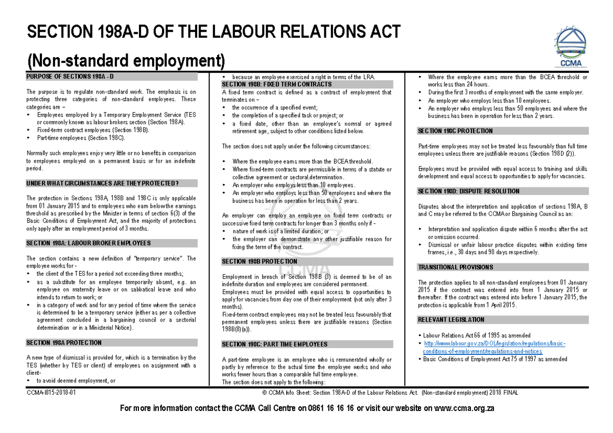 Section 198A-D of the LRA Non-standard employment Info Sheet 2018 Final ...