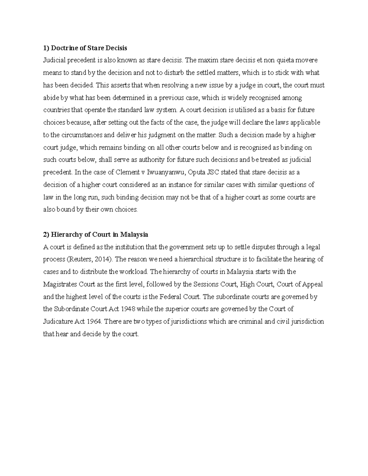 Doctrone of Stare Decisis - Doctrine of Stare Decisis Judicial ...