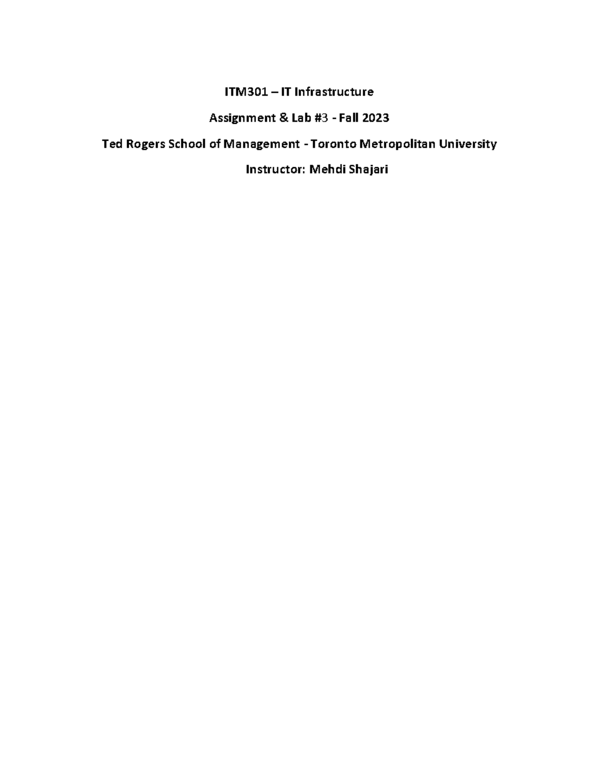 Assignment 3 -ITM301 - ITM301 – IT Infrastructure Assignment & Lab # 3 ...