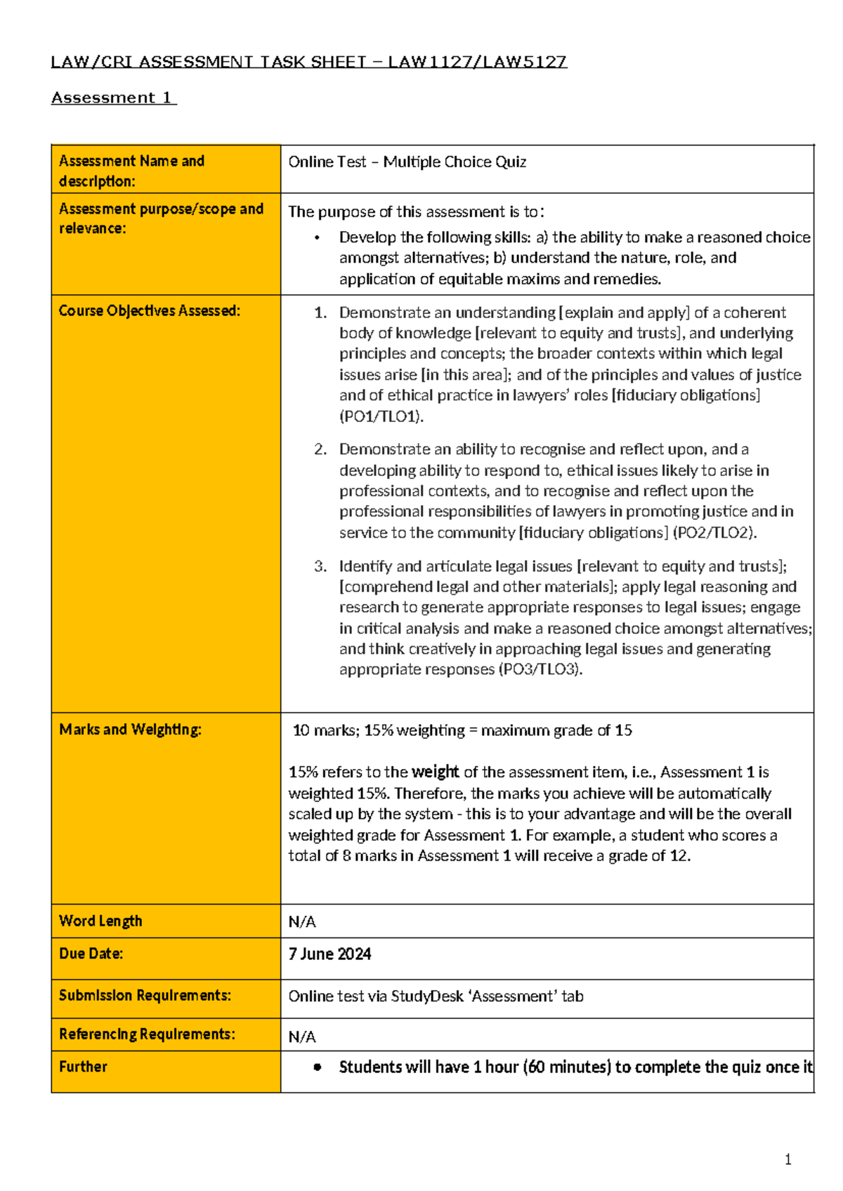Assessment Task Sheet.Template.School of Law and Justice - T2 2024 ...