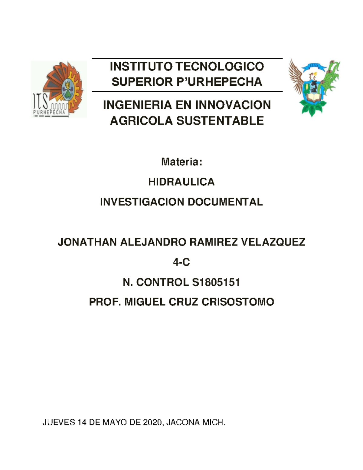 Ensayo de Hidraulica - Warning: TT: undefined function: 32 INSTITUTO TECNOLOGICO SUPERIOR - Studocu
