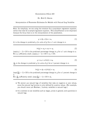 (1) Introduction to Linear Regression - Scatterplot - Econometrics I Econ 403 Dr. Br ́ıd G ...