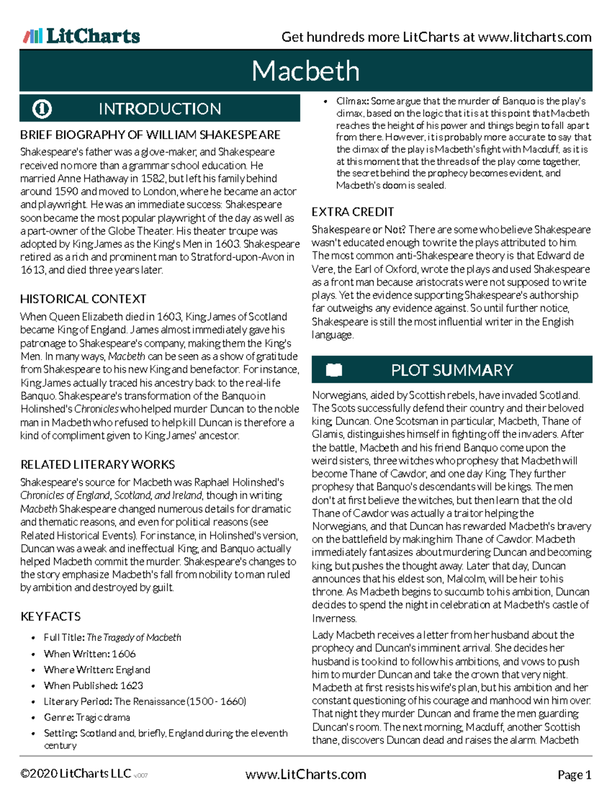 Macbeth-Lit Chart - Revision Resource - Macbeth BRIEF BIOGRAPHY OF ...