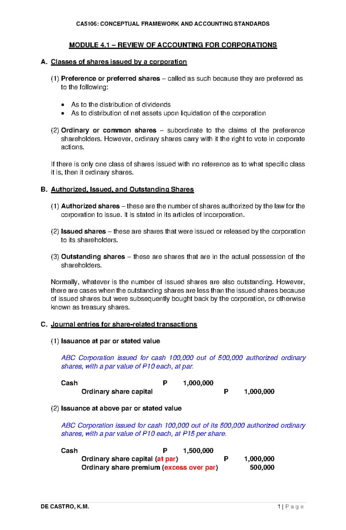 Module 4.1 - Review of Accounting for Corporations - MODULE 4 – REVIEW ...