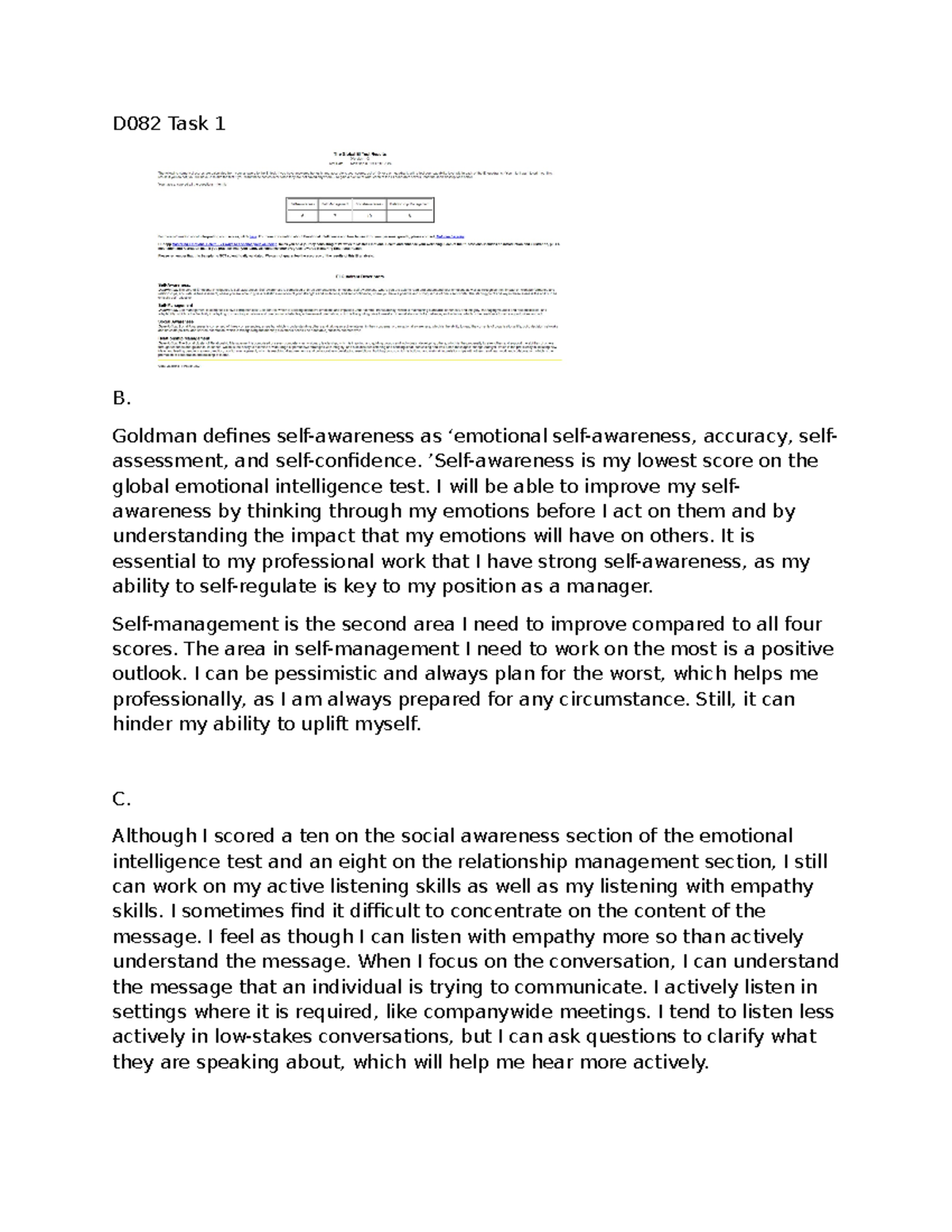 D082 Task 1 - D082 Task 1 - Passed no issues - D082 Task 1 B. Goldman ...